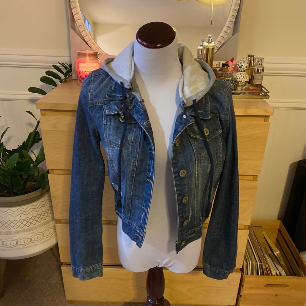 Cute Denim Jacket With Drawstring Hood - Gem